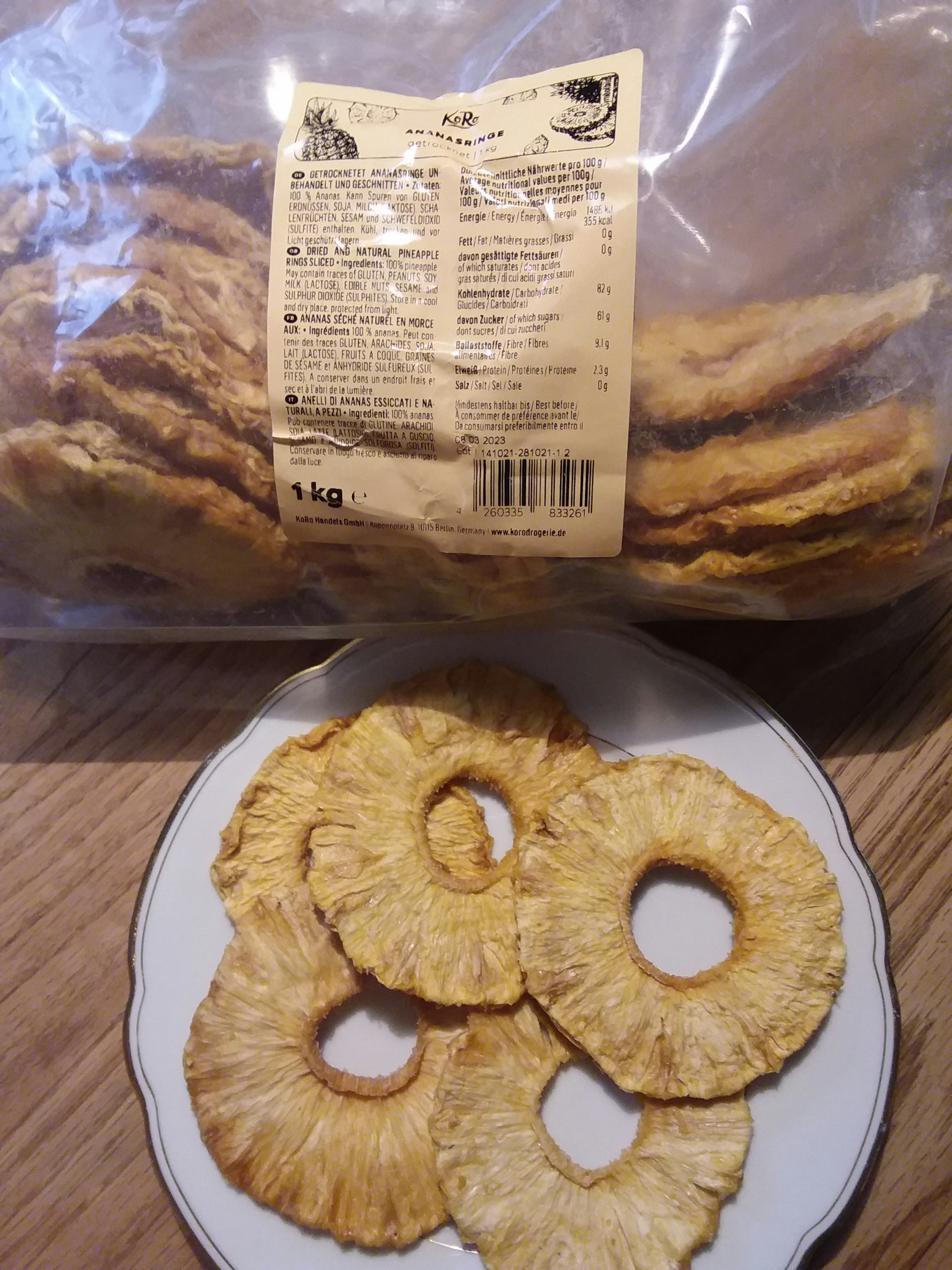 Ananas séché 1 kg - Non sulfuré - Sans sucre ajouté | KoRo France