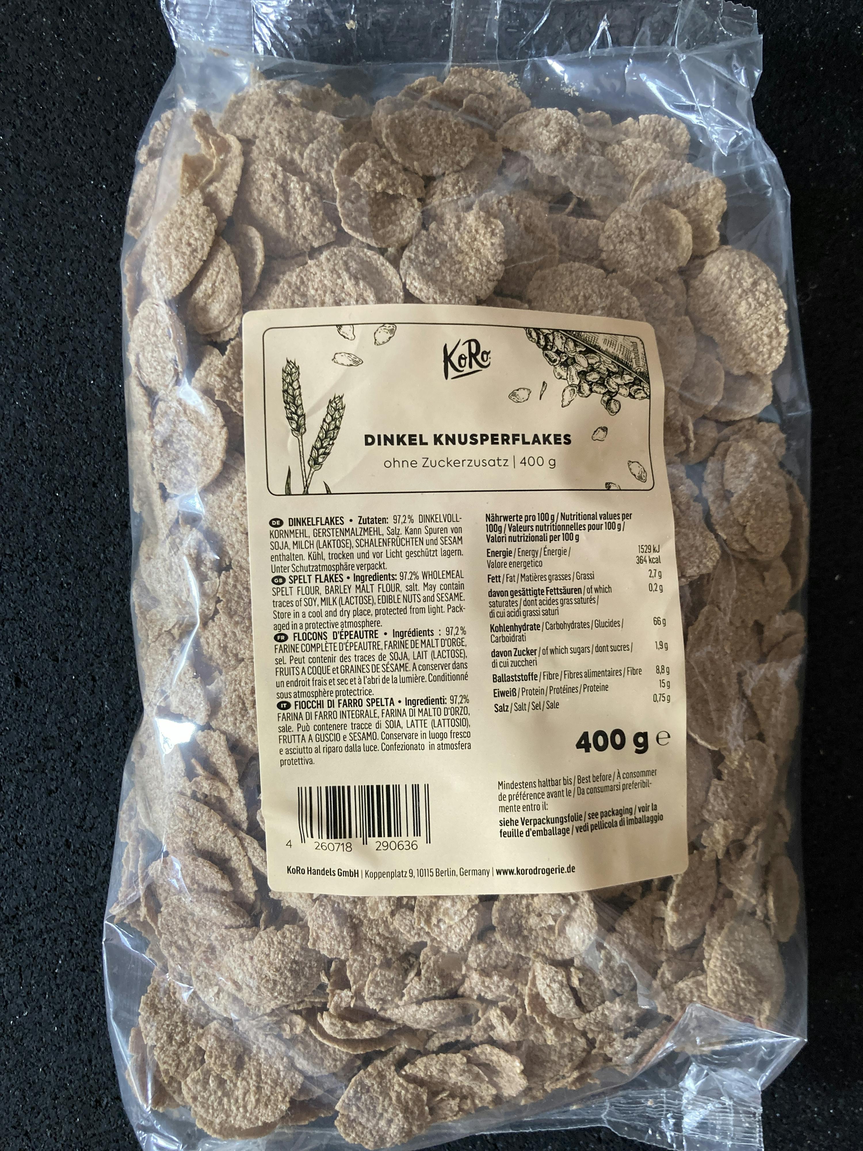 Dinkel Knusperflakes ohne Zuckerzusatz kaufen | KoRo Austria