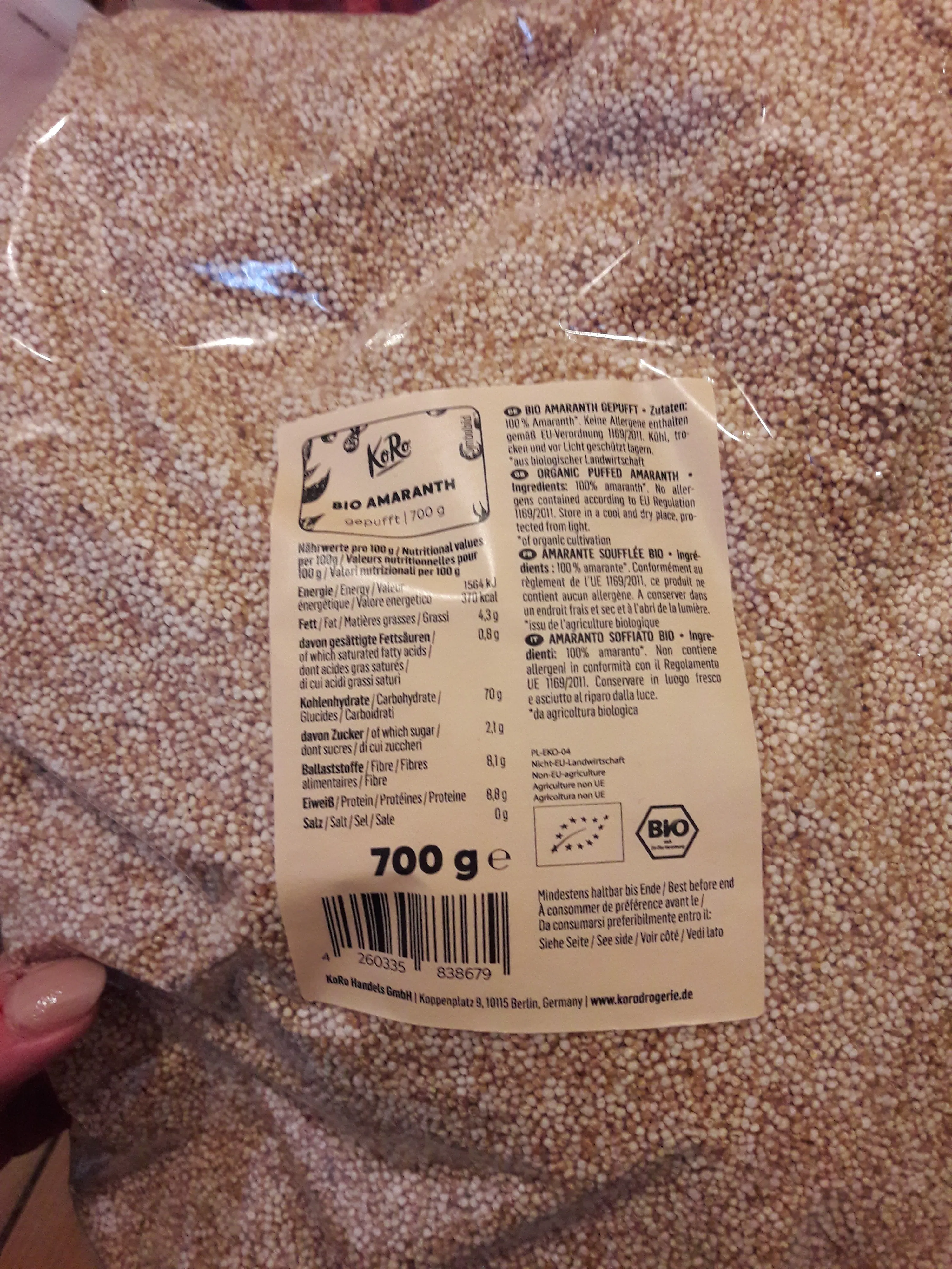 Bio Amaranth gepufft kaufen | KoRo Germany