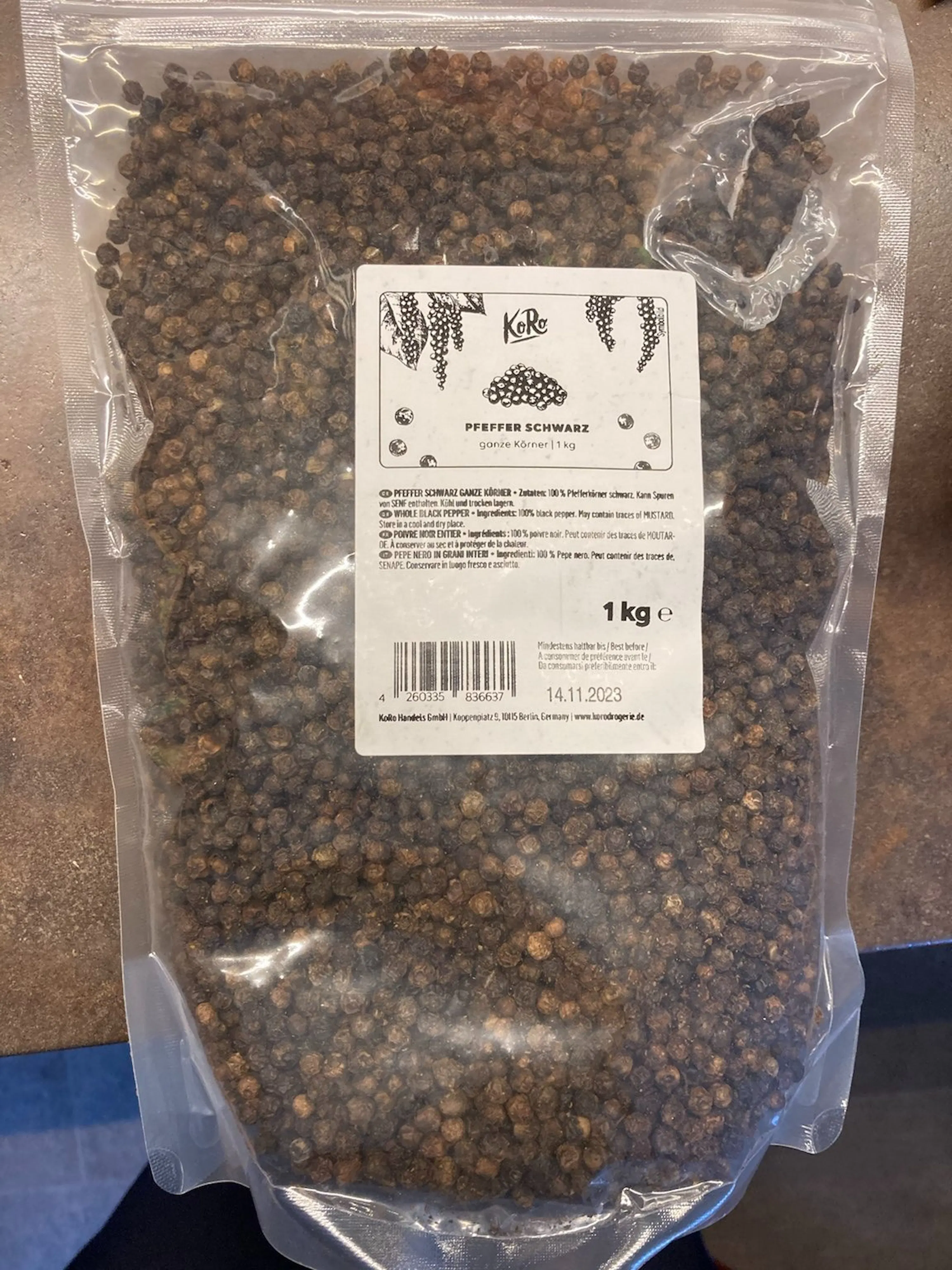 Zwarte peper hele korrels 1 kg | KoRo