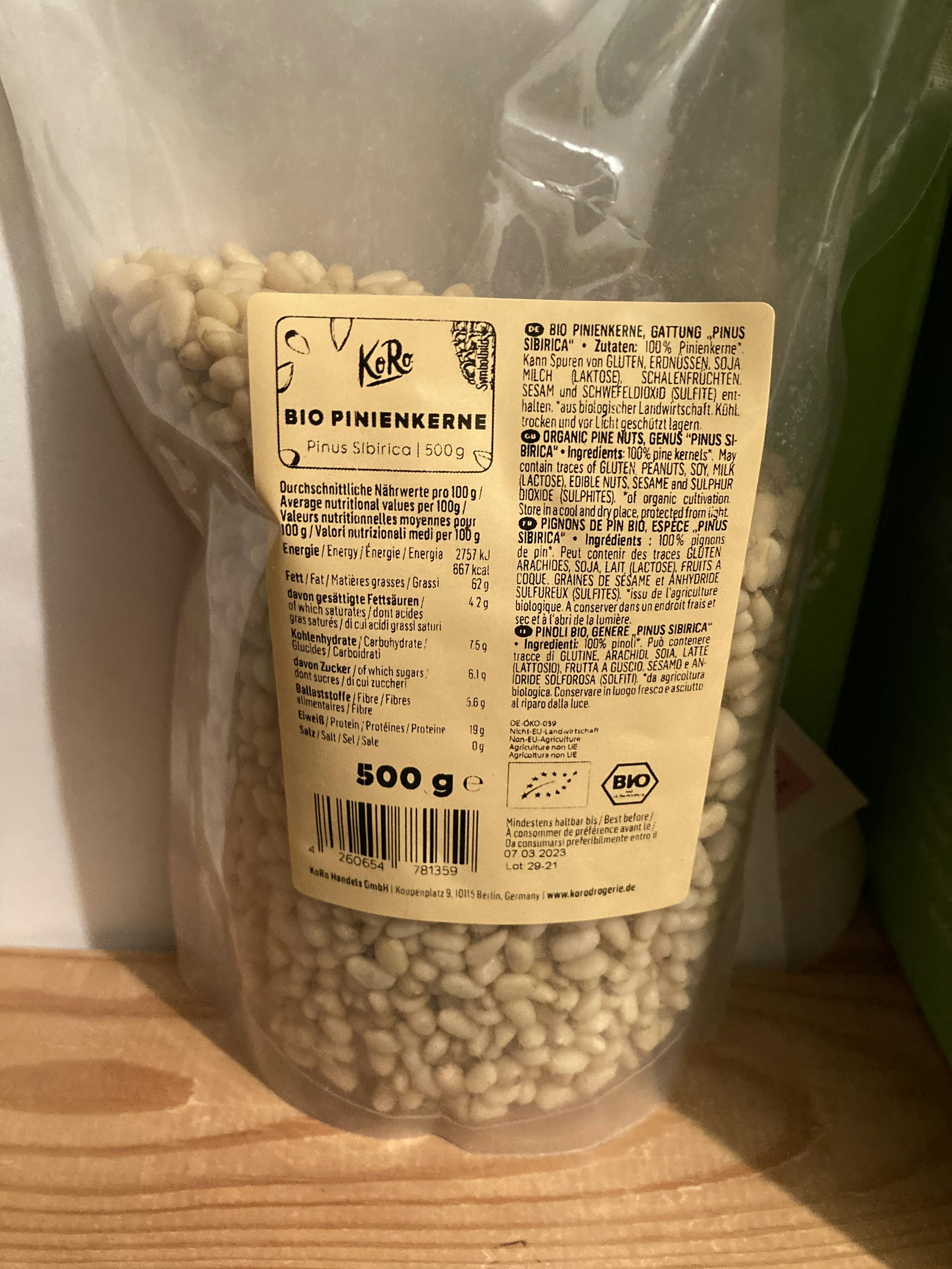 Pignons de pin bio 500 g - Extra fins - Goût intense | KoRo France