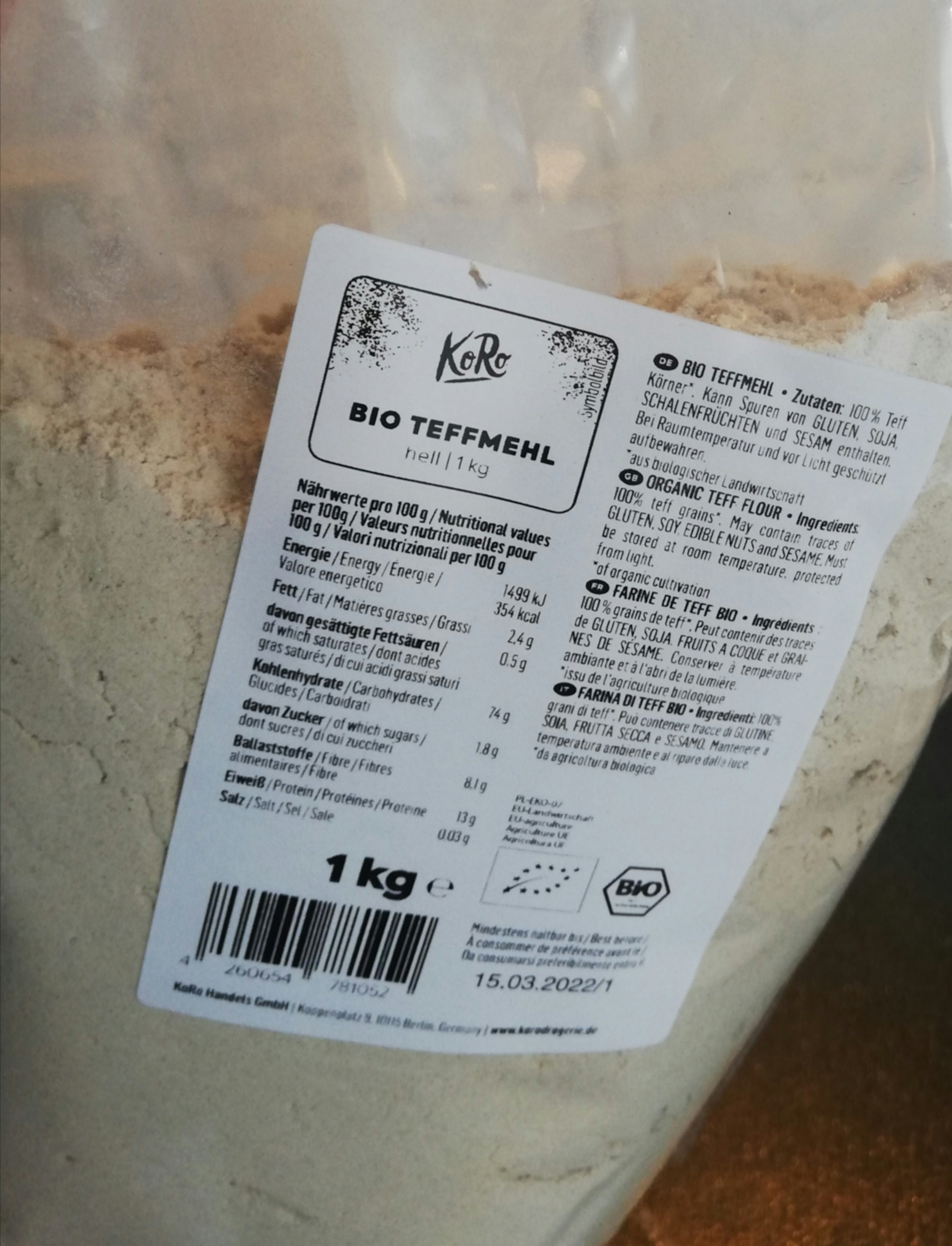 Bio Teffmehl hell 1 kg kaufen | KoRo